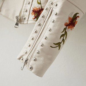 Jackets & Coats | Off White Floral Embroidered Studded Faux Leather ...